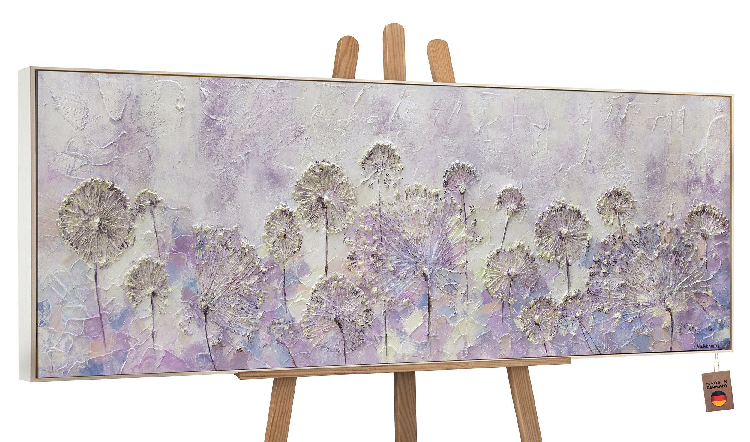 YS-Art Gemälde Frühlingsanfang, Blumen, Blumen Leinwand Bild Handgemalt Lila Löwenzahn